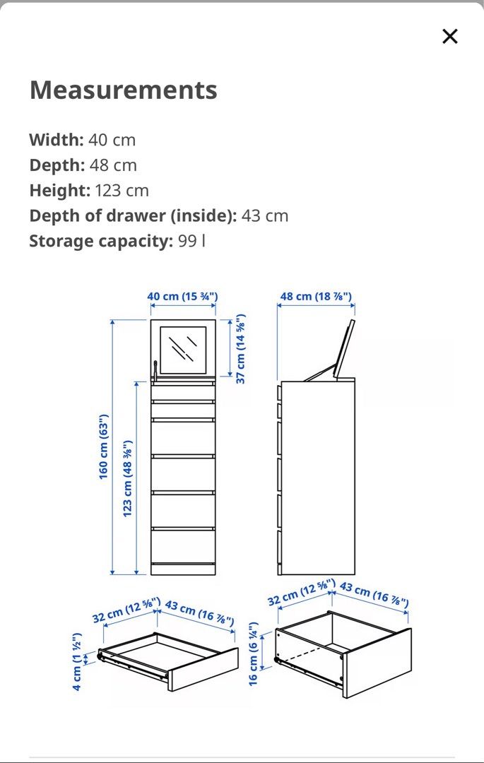 IKEA Malm Tall Dresser with Mirror, Furniture & Home Living, Furniture ...