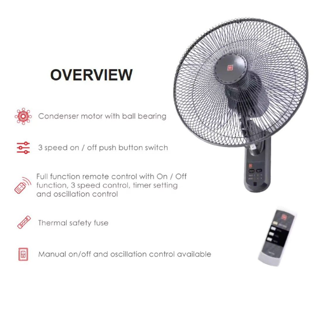 KDK Wall Fan with Remote Control - KC-4GR, Furniture & Home Living ...