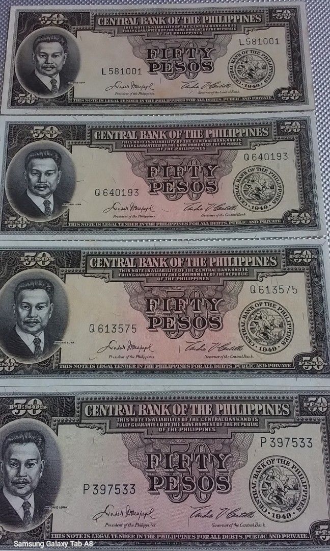 PHILIPPINES 🇵🇭 ENGLISH SERIES 1951 ANTONIO LUNA 50 PESOS Old Banknote ...