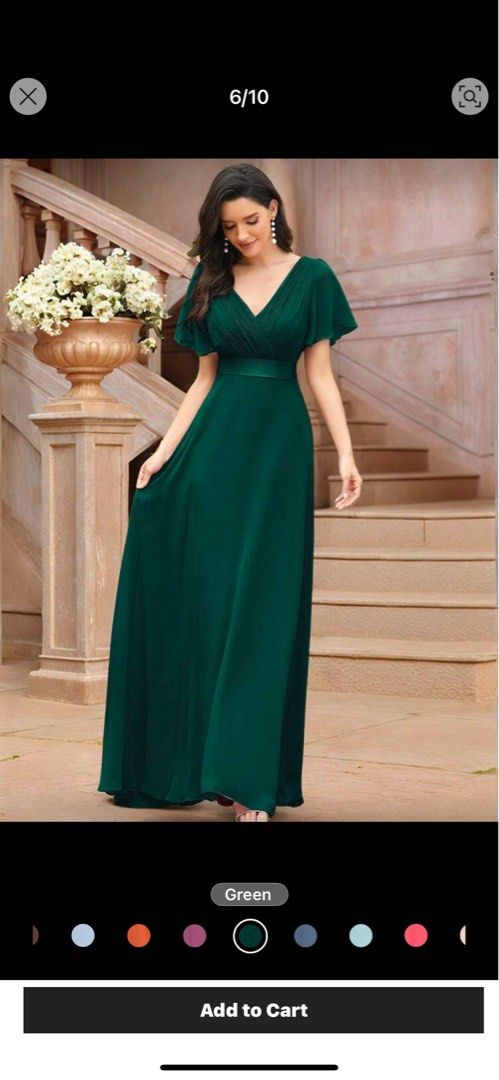 SHEIN EVER PRETTY emerald green Spring Elegant V-Neck Ruffle Butterfly ...