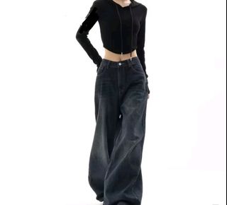 Wide Leg Dark Wash Jeans, Women's Fashion, Bottoms, Jeans & Leggings on ...