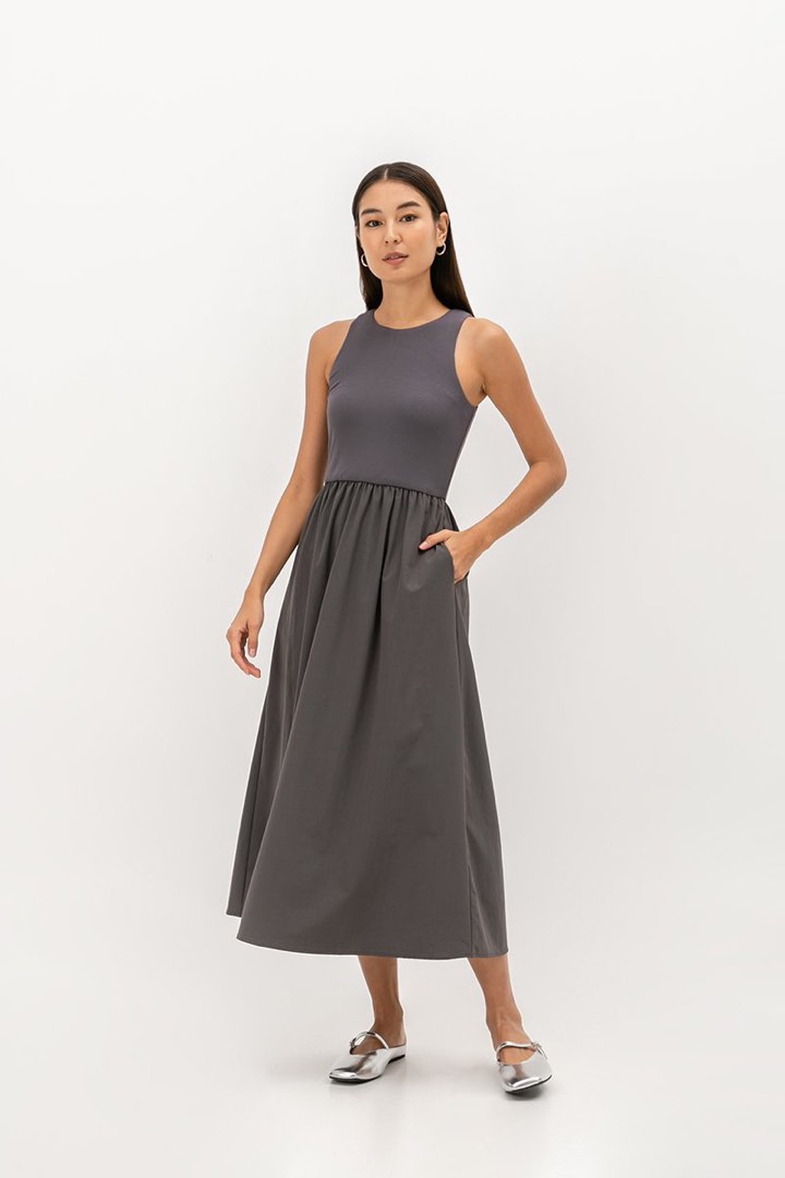 WREN CONTRAST MIDI DRESS in GUN METAL, Women's Fashion, Dresses & Sets ...