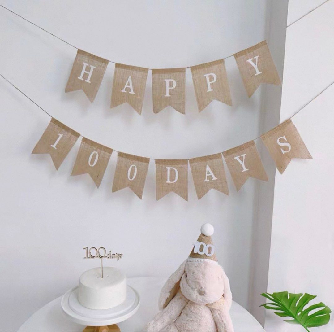 100 Days Bunting Banner Set - Happy 100 Days, Hobbies & Toys, Occasions ...