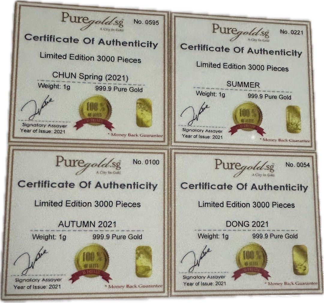 春夏秋冬 999.9 pure gold bars 4*1g, Hobbies & Toys, Memorabilia ...