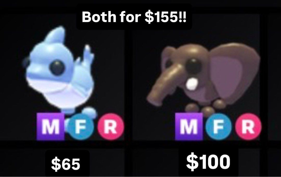 Adopt Me Pets -MFR Shark puppy & MFR bush elephant BUNDLE, Video Gaming ...