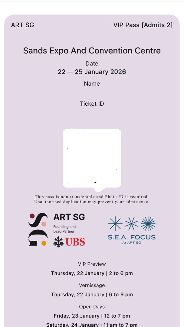 ART SG 2026 VIP/ VERNISSAGE Pass, Tickets & Vouchers, Event Tickets on Carousell