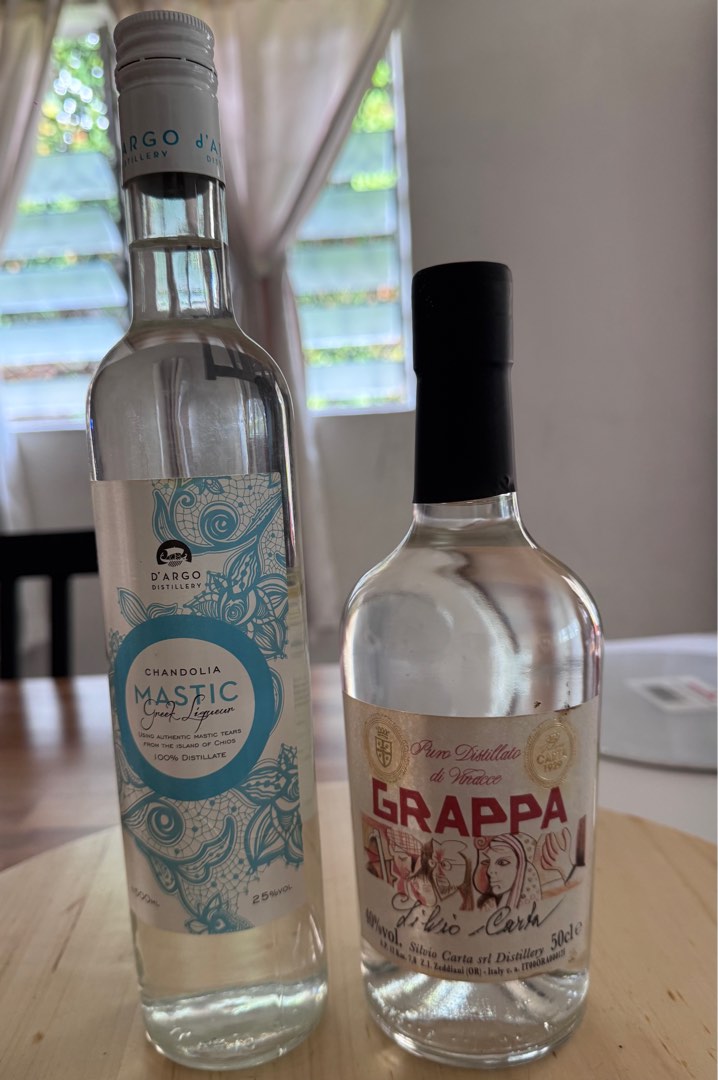 D'Argo Chandolia Mastic Greek Liqueur & Silvio Carta Grappa, Food ...