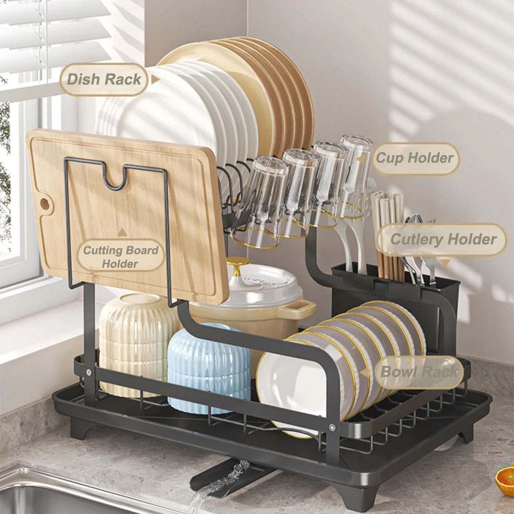 Dish Drying Rack, 2 Tier Over The Sink Dishrack Strainer,Large Capacity ...