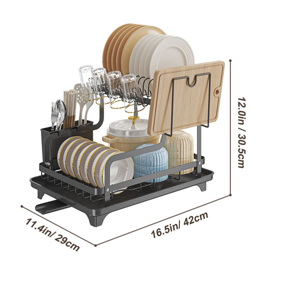 Dish Drying Rack, 2 Tier Over The Sink Dishrack Strainer,Large Capacity ...