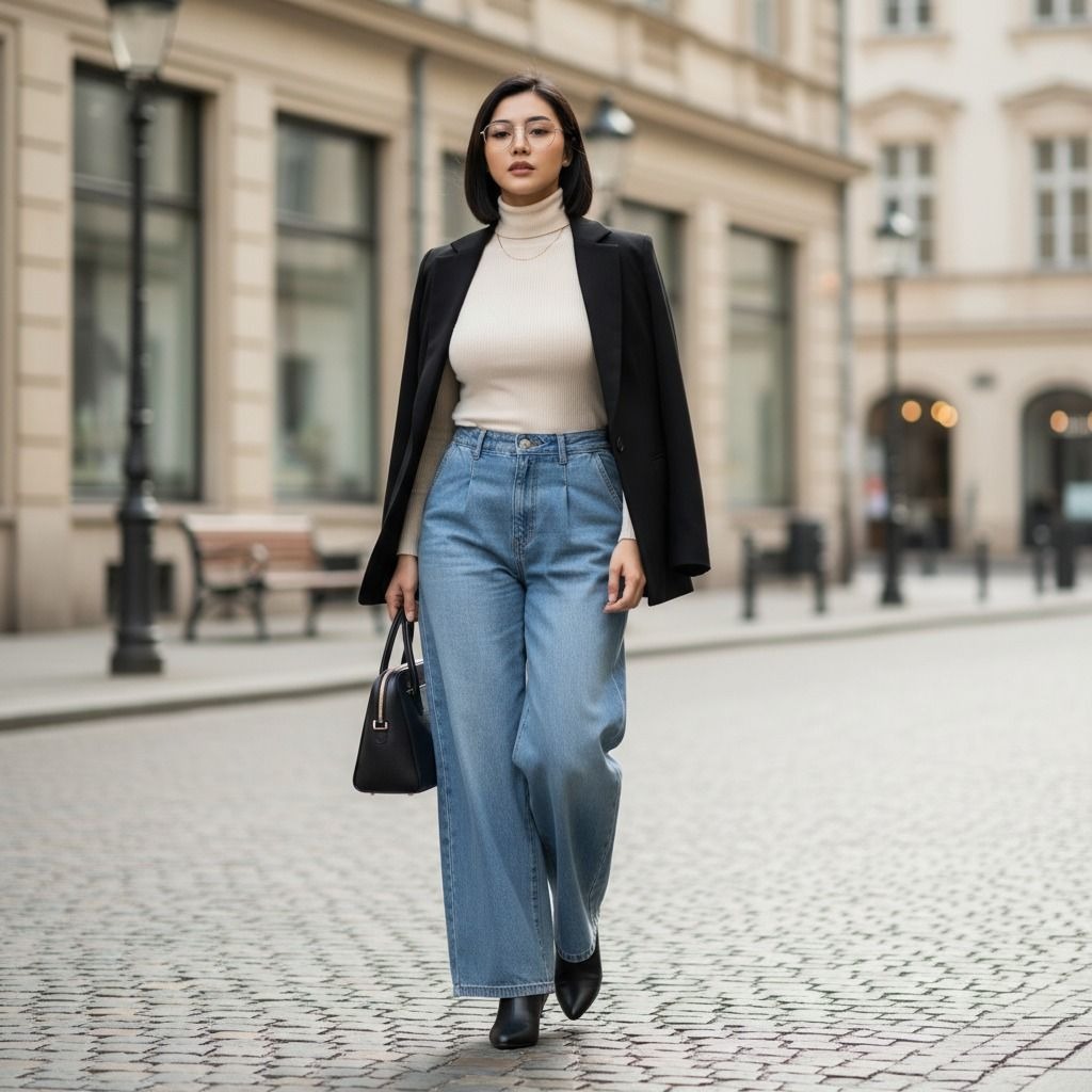 GU Women Soft Light Denim | Celana Panjang Wide-Leg Denim Original ...