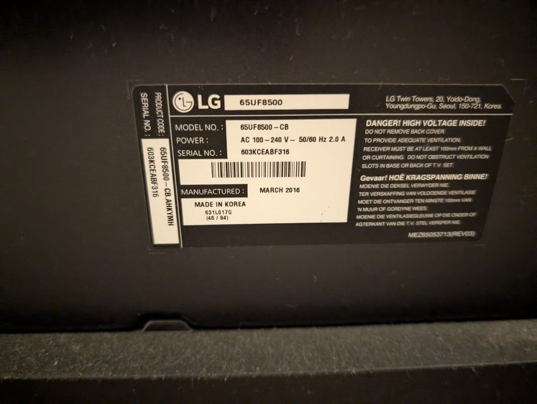 LG 65UF8500 CB 65-inch TV, 家庭電器, 電視 & 其他娛樂, 電視 - Carousell