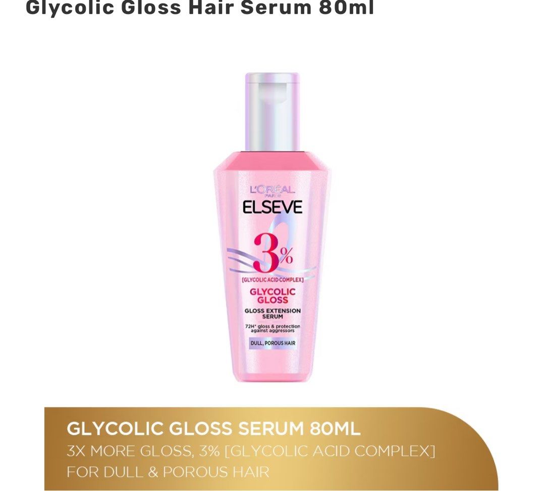 L'OREAL PARIS ELSEVE Glycolic Gloss Hair Serum 80ml, Beauty & Personal ...