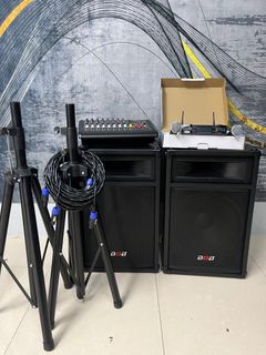 New PA System Set Basic. Speaker 12inch, 4 Channel Power Mixer ...