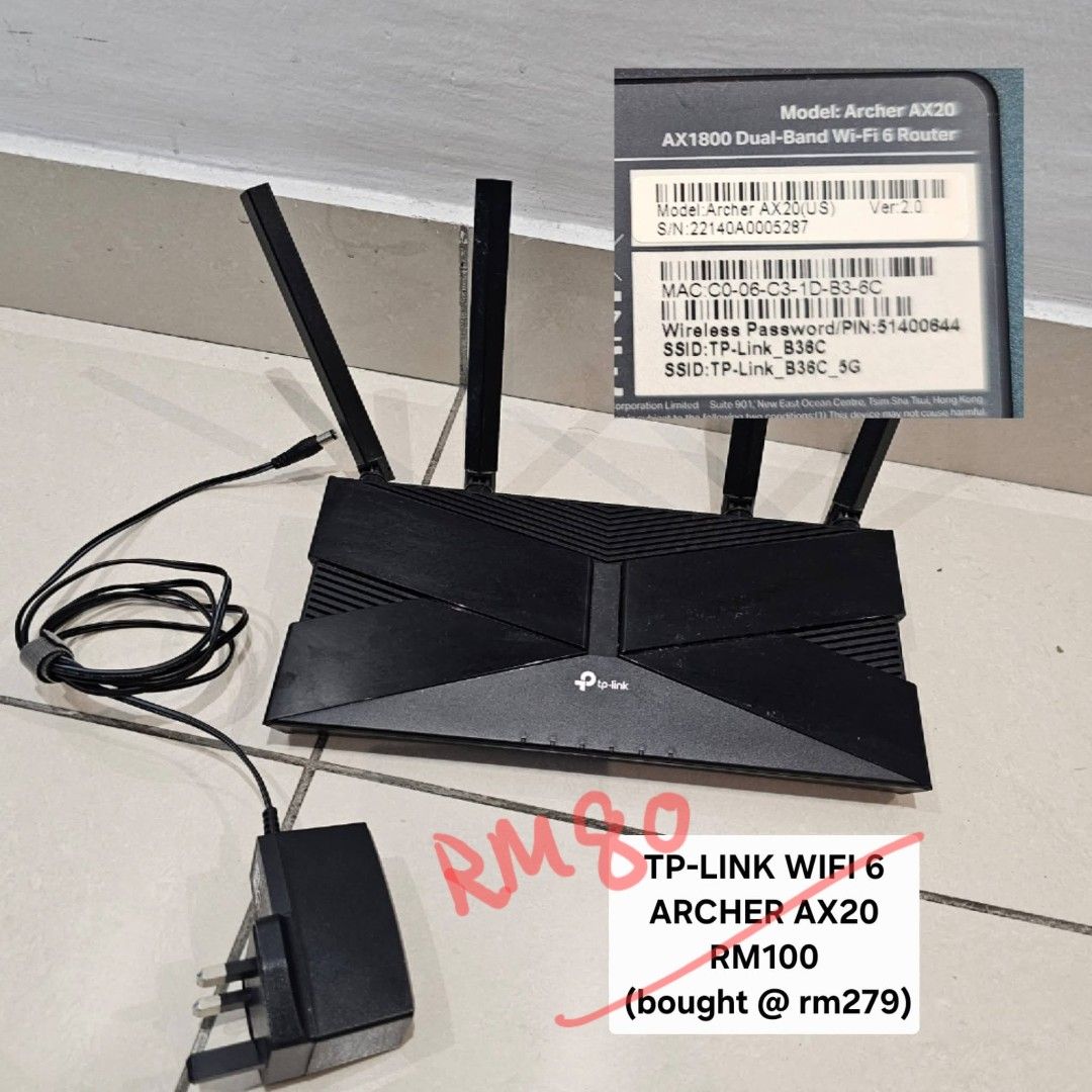 TP-Link WiFi 6 Archer AX20 Router, Computers & Tech, Parts ...