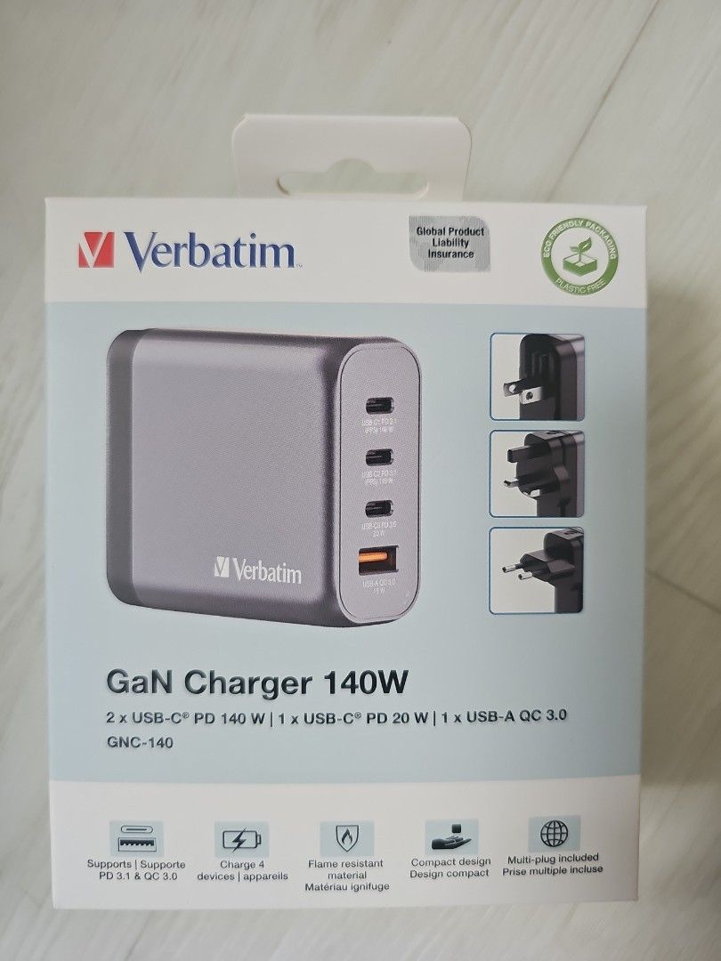 Verbatim GaN Charger 140W, Mobile Phones & Gadgets, Mobile & Gadget ...