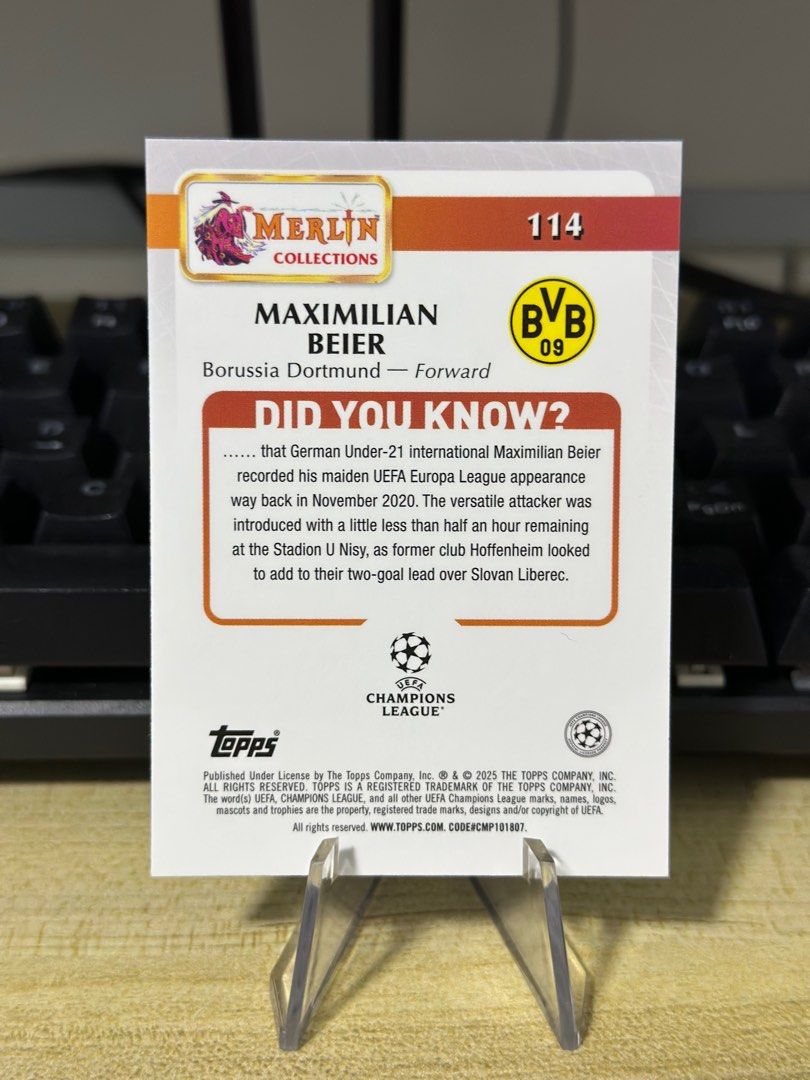 2024-25 Topps Merlin UCC Sparkle Maximilian Beier, Hobbies & Toys, Toys ...