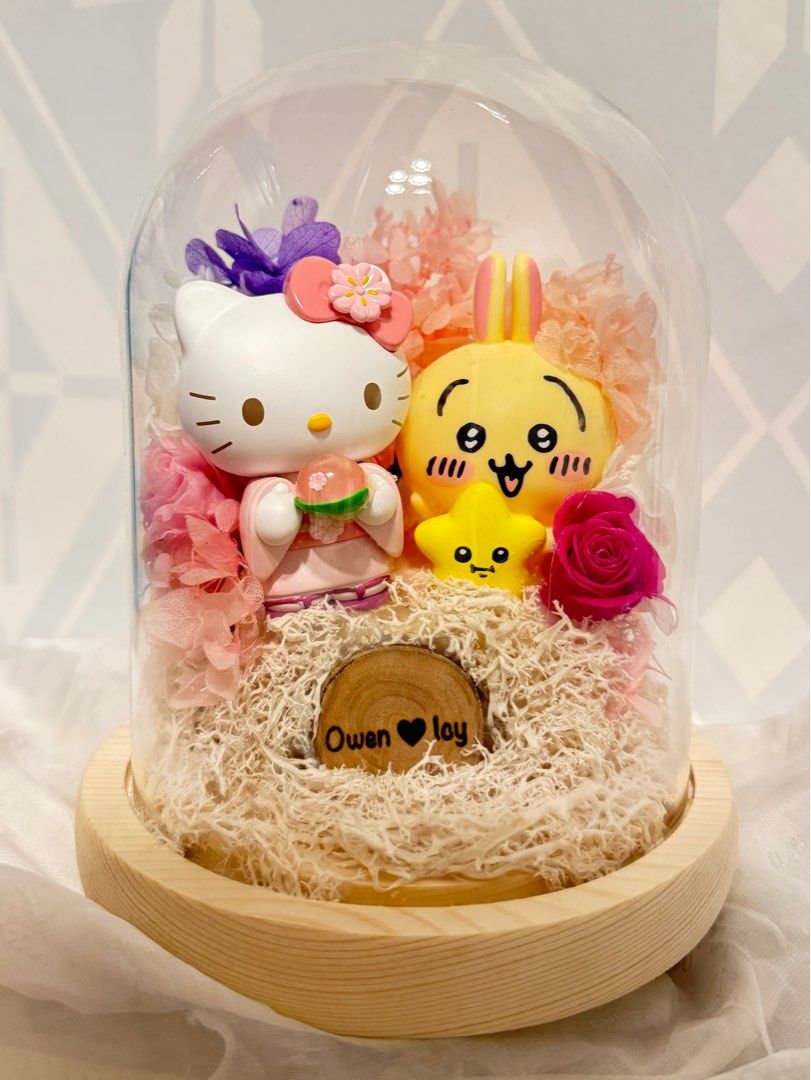 ♥️情人節優惠♥️ 客訂 Hello Kitty Usagi Chiikawa 永生花 相架 玻璃罩 藍芽音箱 手機無線充電 禮物 木牌雕刻 ...