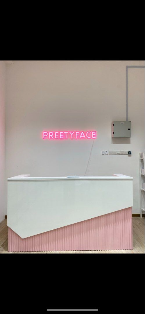 Cashier counter table with led light & 2 lock drawer 140cm, Furniture ...