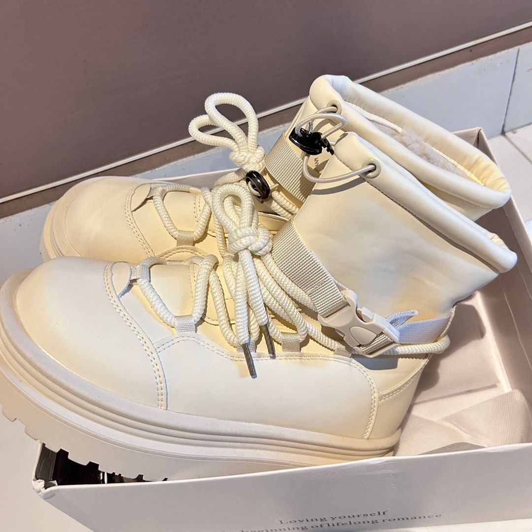 Harbin Boots Cream White Winter Water Proof Snow Boots 4cm, Women's ...