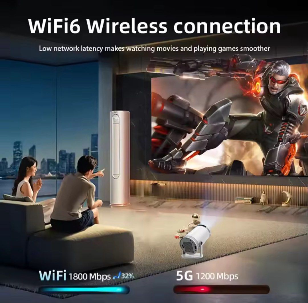 KaiAqua Mini Projector - 4K Support, WiFi 6, Bluetooth 5.0, TV & Home ...