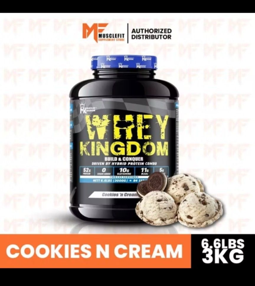 Muscle Kingdom Whey Cookies N Cream 3kg, Health & Nutrition, Health ...