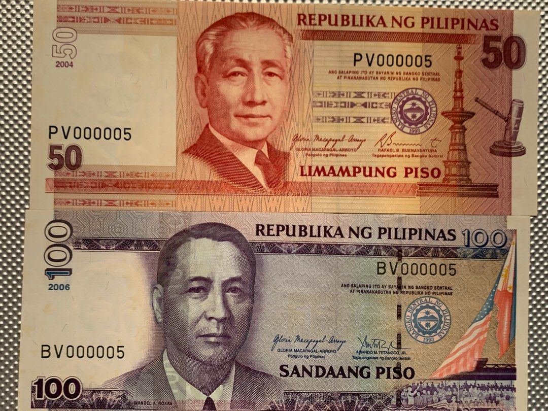 PHILIPPINES 🇵🇭 50 & 💯 PESOS LOW numbers 000005 Banknote 2pcs Set ...
