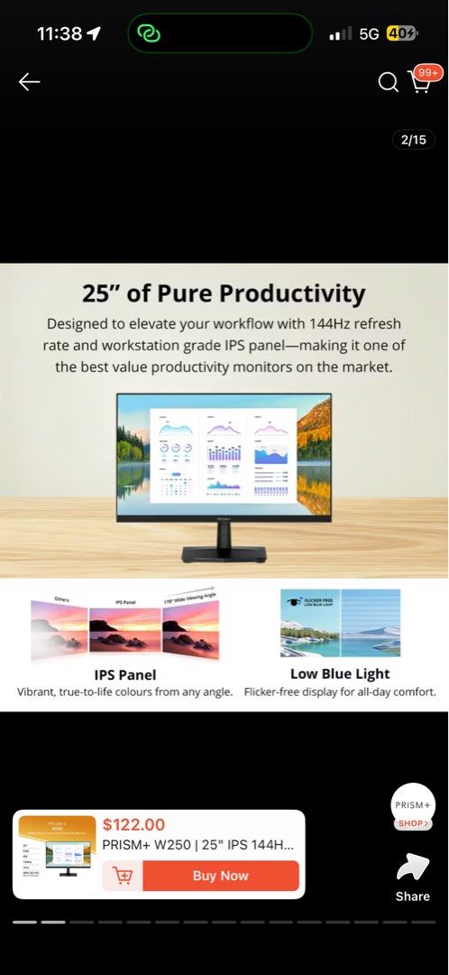 PRISM+ W250 25" IPS 144Hz Monitor, Computers & Tech, Parts ...