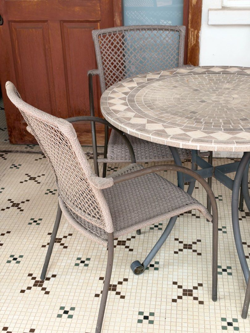 Outdoor patio dining set with mosaic table and four chairs, Everything ...