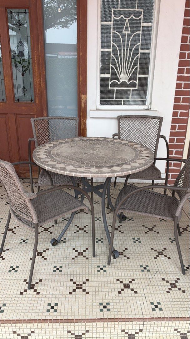 Outdoor patio dining set with mosaic table and four chairs, Everything ...
