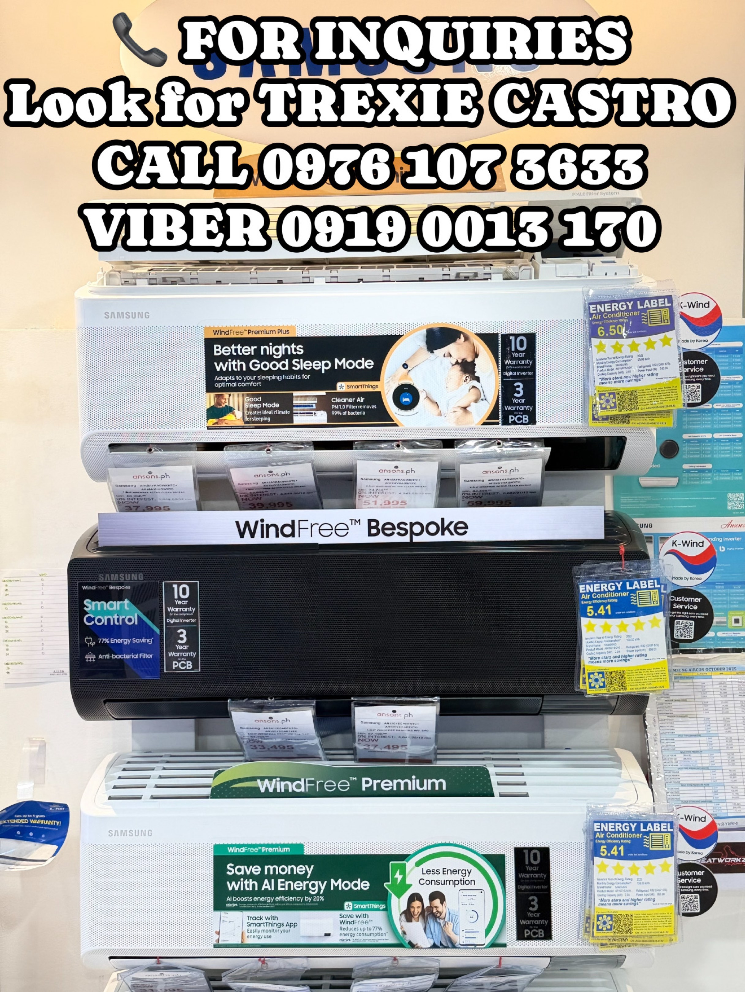 🟧 SAMSUNG SPLIT TYPE INVERTER AIRCON WINDFREE MODEL Brandnew and Sealed ...