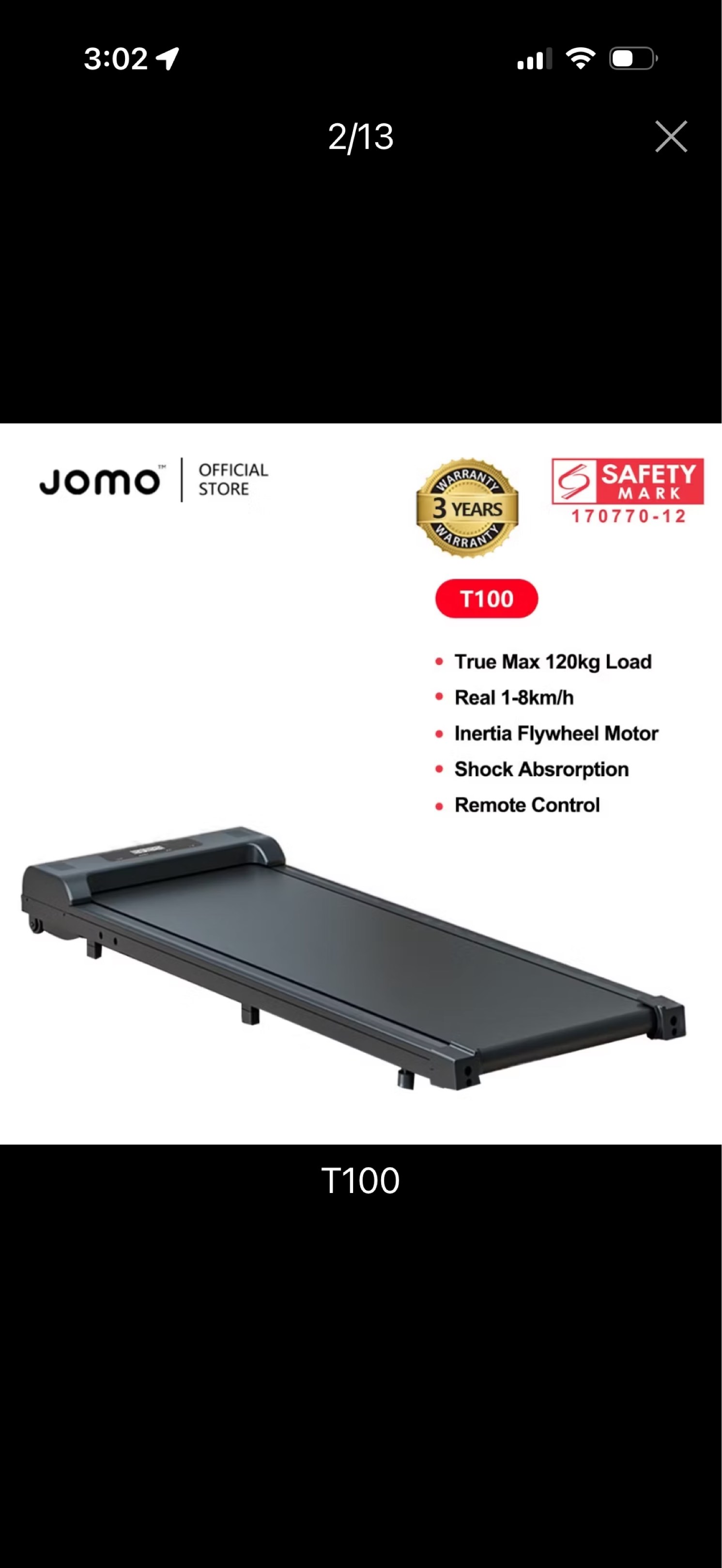 Jomo T100 Treadmill - Compact and Powerful, Sports Equipment, Exercise ...