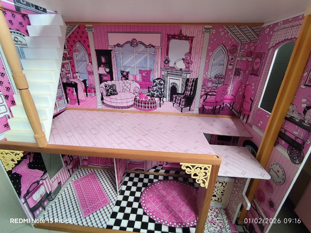 Pink Wooden Dollhouse with Accessories, Hobbies & Toys, Toys & Games on ...