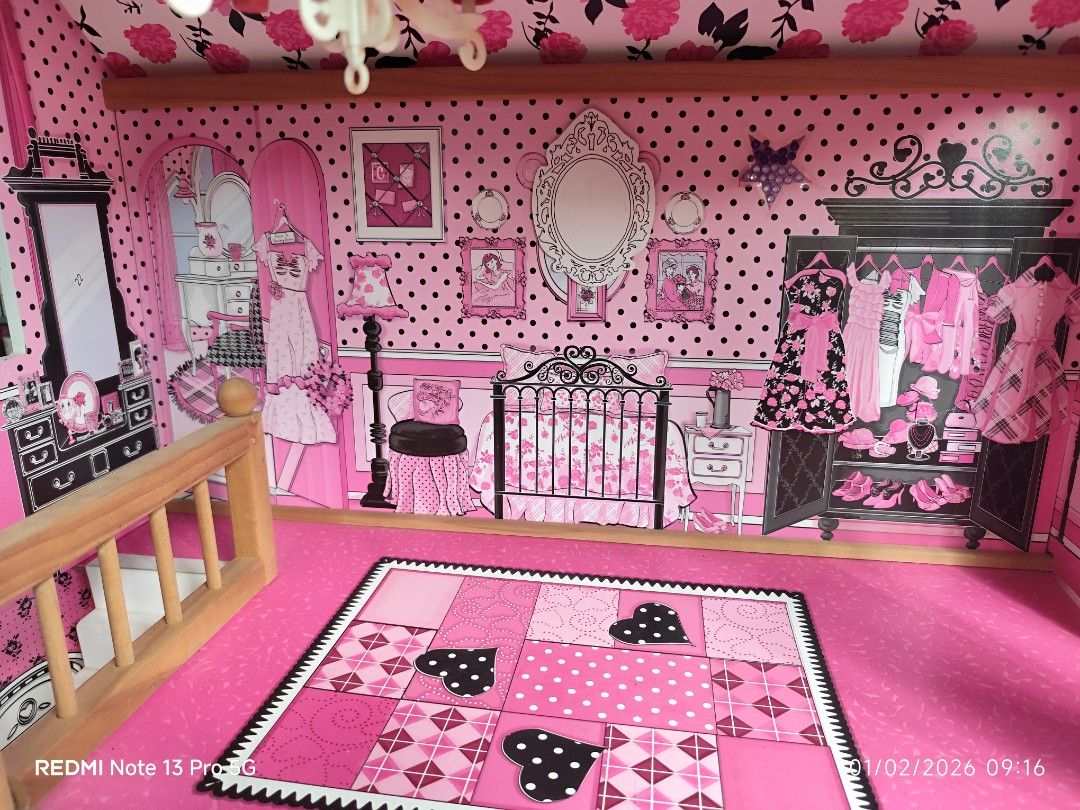 Pink Wooden Dollhouse with Accessories, Hobbies & Toys, Toys & Games on ...