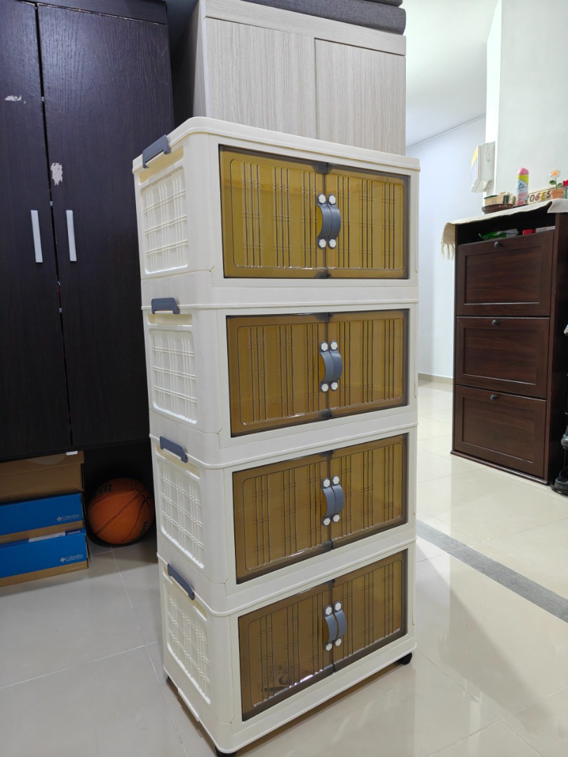 Stackable Storage Cabinet with Magnetic Doors and Wheels, Furniture ...