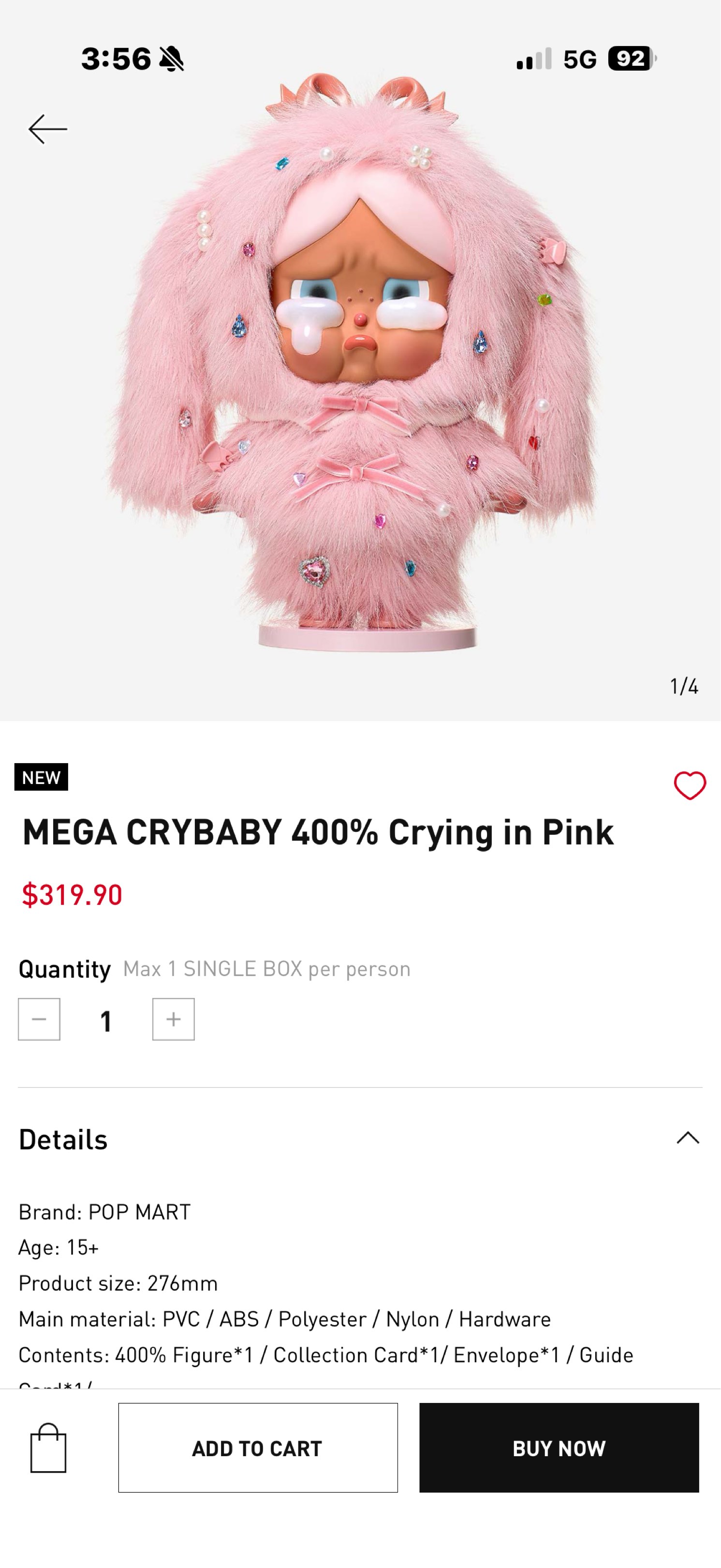 POP MART MEGA CRYBABY 400% Crying in Pink, Hobbies & Toys, Toys & Games ...
