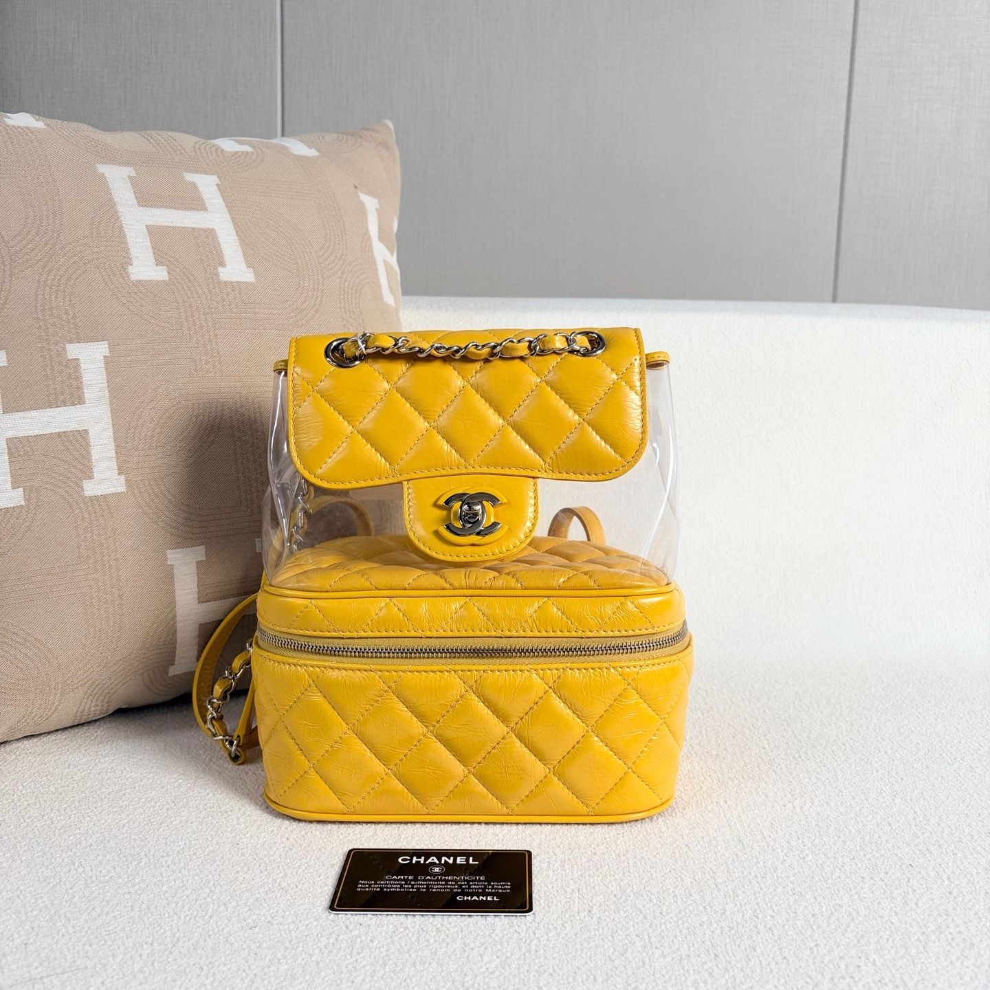 Chanel PVC Backpack in Yellow SHW, Luxury, Bags & Wallets on Carousell