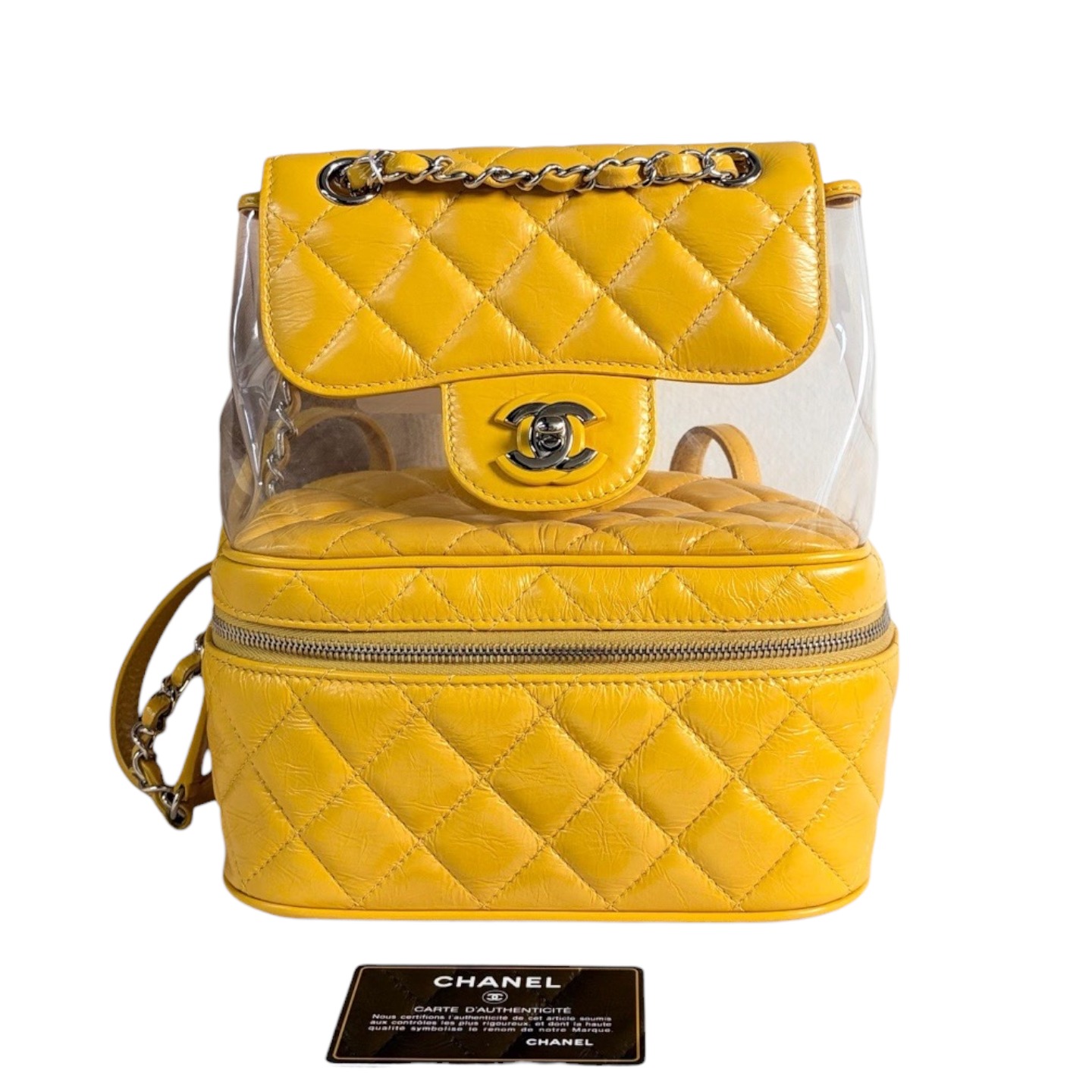 Chanel PVC Backpack in Yellow SHW, Luxury, Bags & Wallets on Carousell
