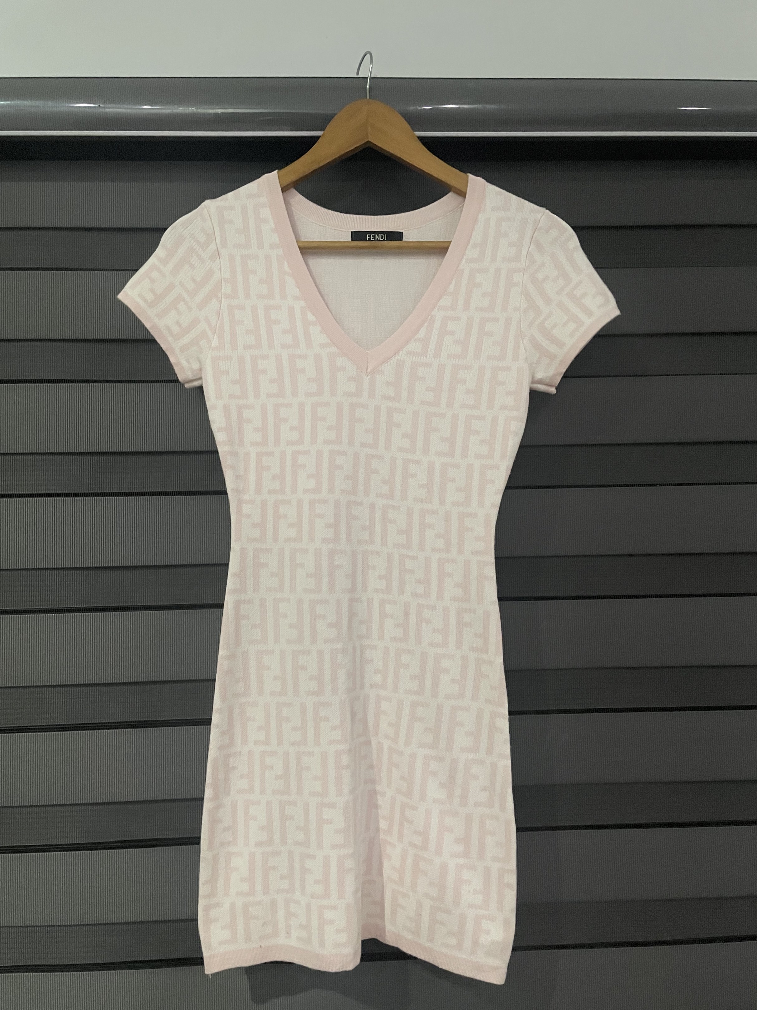 Fendi Knitted Monogram Pink and White Dress, Luxury, Apparel on Carousell