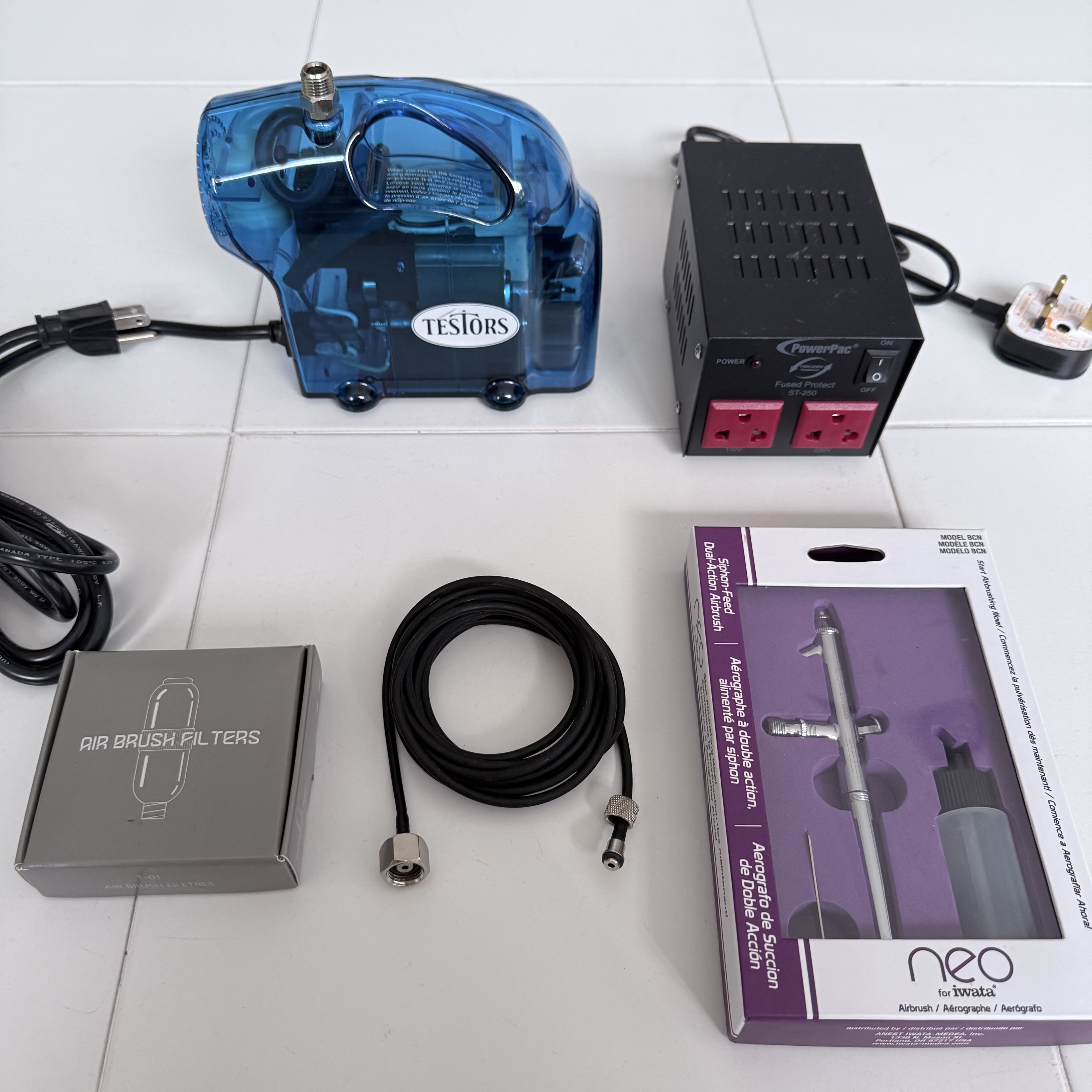 Iwata Neo Airbrush Kit, Testors compressor, PowerPac St 250 Transformer ...