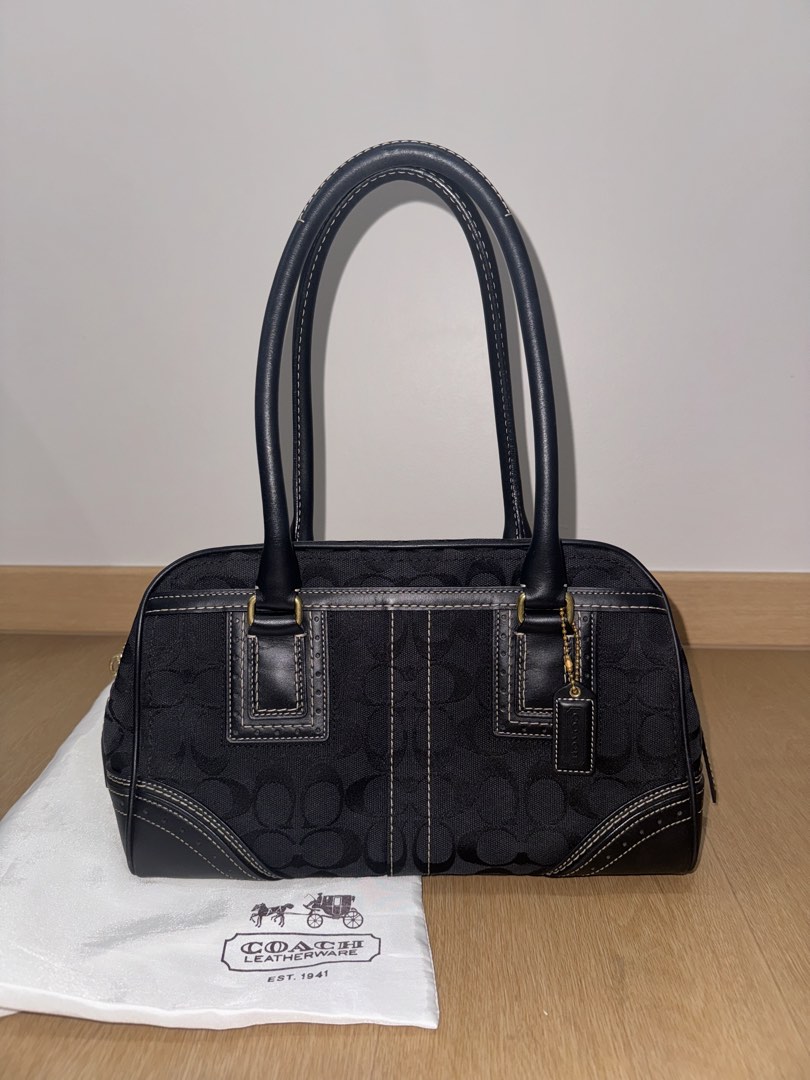 Authentic Vintage Coach Bowling Bag (Black Monogram), Women's Fashion ...