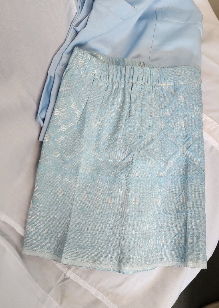 Light blue & silver Boys kain samping / sampin for hari raya ...