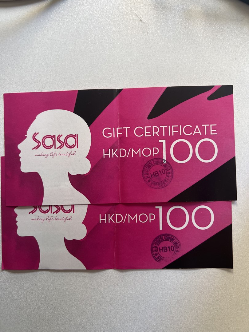 SaSa Coupon HKD/MOP 100 2張, 門票＆禮券, 現金券、兌換券、禮券 - Carousell