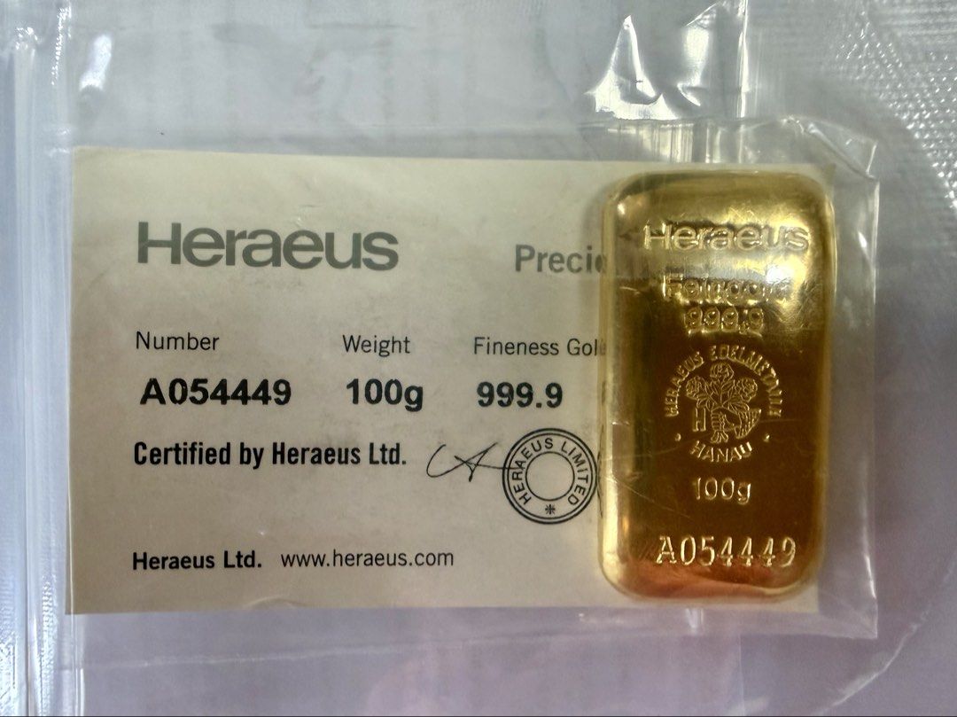 Heraeus 100g Cast Gold Bar 999.9, Hobbies & Toys, Memorabilia ...