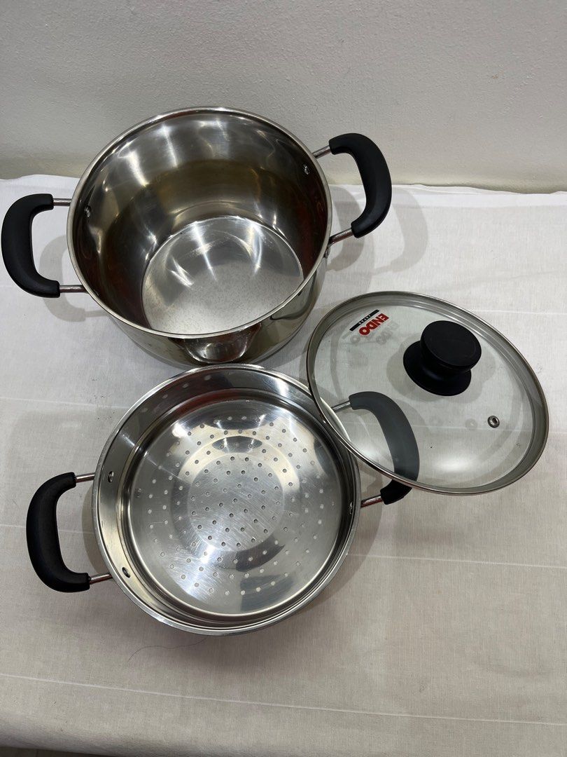 Endo Japan 9 inch Stainless Steel Steamer Pot with Glass Lid, Furniture ...