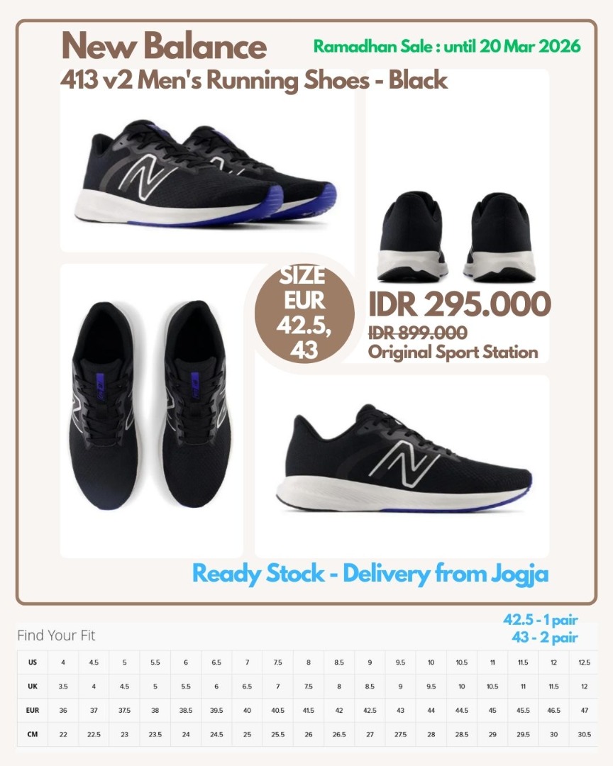 New Balance 413 v2 Men's Running Shoes - Black | Sepatu Lari Pria Size ...