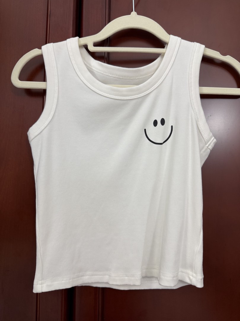 White Smiley Face Tank Top, Women's Fashion, Tops, Sleeveless on Carousell