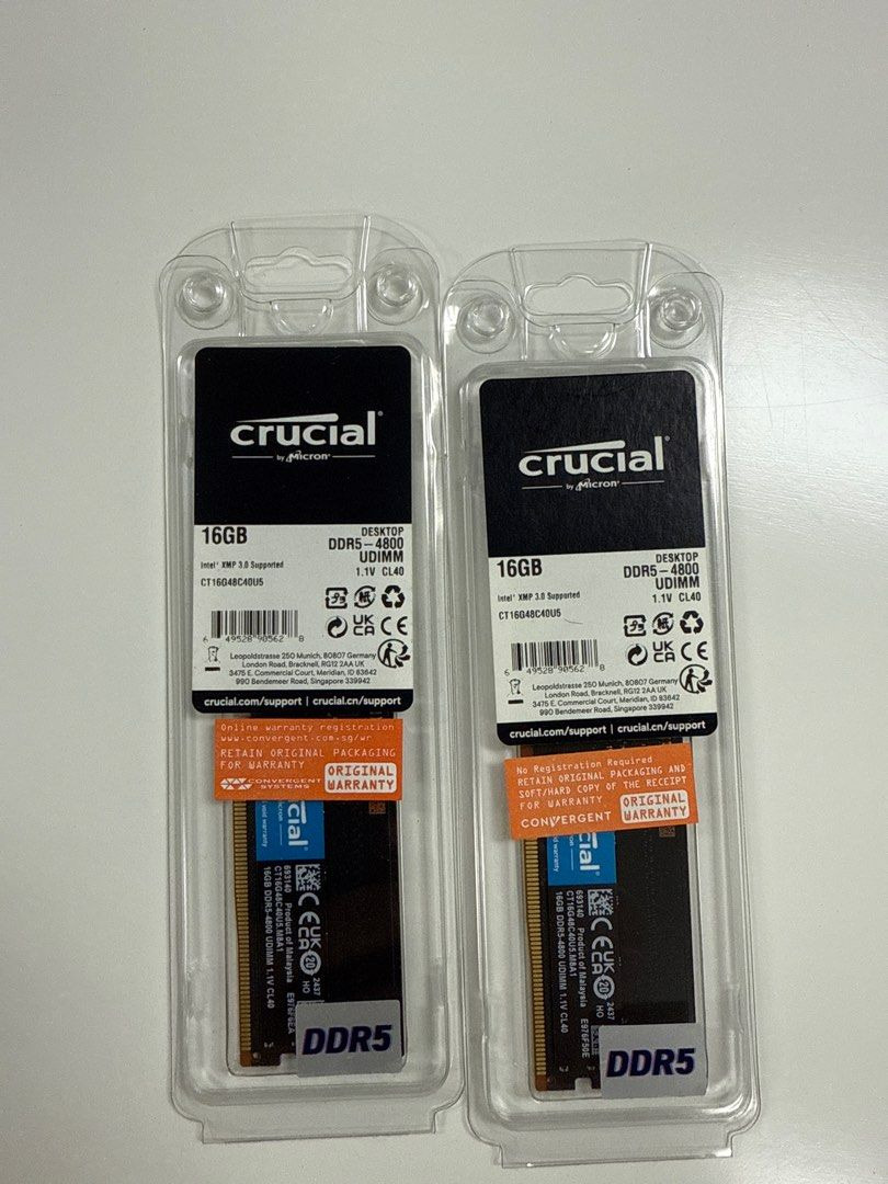 Crucial 32GB (2x16GB) DDR5 4800 UDIMM RAM, Computers & Tech, Parts ...
