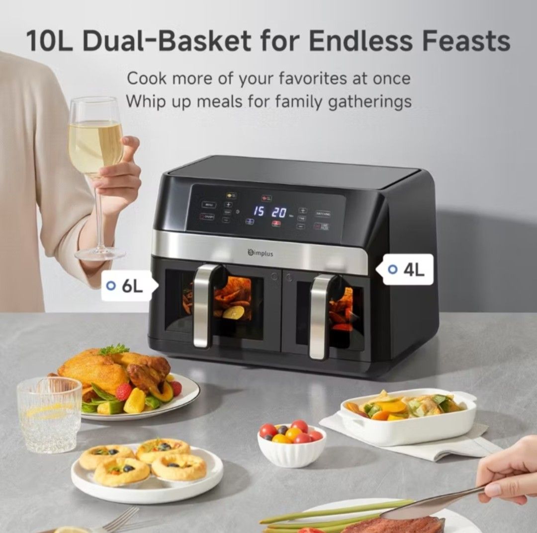 Simplus Dual Basket Air Fryer 10L Total | Twin Basket Healthy Fryer ...