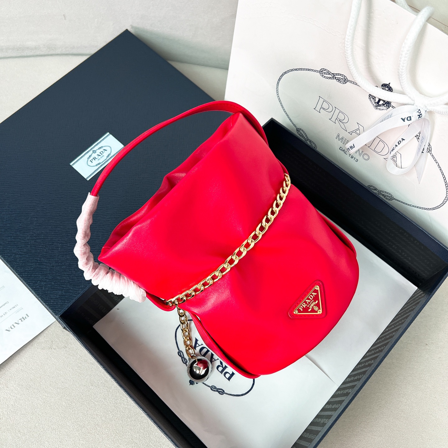 Authentic prada nappa sheepskin bucket bag black, Luxury, Bags ...