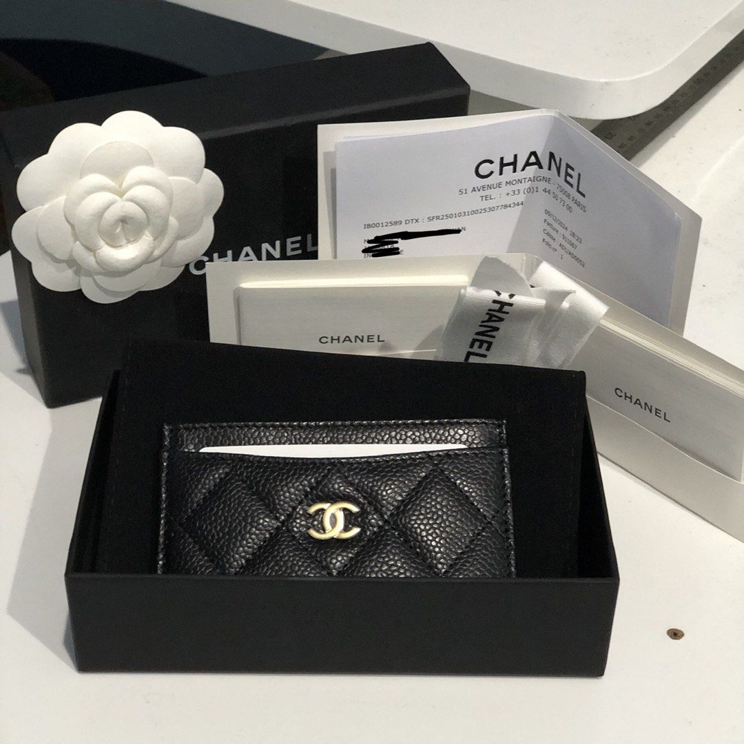 Chanel Caviar Card Holder Wallet - Black Gold Hardware, Luxury, Bags ...